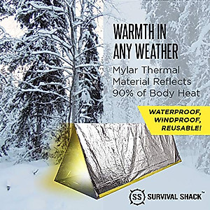 SharpSurvival Shack Emergency Survival Shelter Tent - 2 Person Mylar Tube Tent - Lightweight 8' x 5' All Weather Waterproof Shelter Conserves Heat - Reflective Tents for Camping/Hiking and more