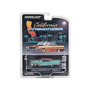 1963 Chevy Impala Lowrider Teal Patina (Rusted) with Brown Top and Teal Interior California Lowriders Series 3 1/64 Diecast Model Car by Greenlight 63040B