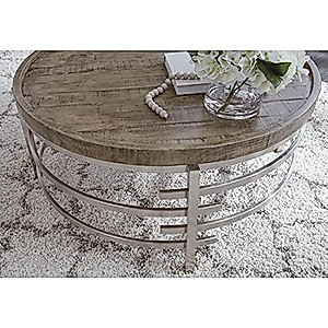 Signature Design by Ashley Zinelli Contemporary Coffee Table with Tray-Style Top and Chrome Base, Gray