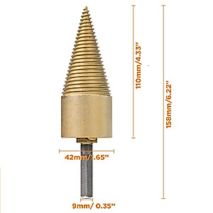 Jerax tools 42mm Kindling Cracker, Wood Splitting Drill Bit, Cone Firewood Splitter with Hex Shank for Family Outdoor Camping, Stove, Farm (42mm)