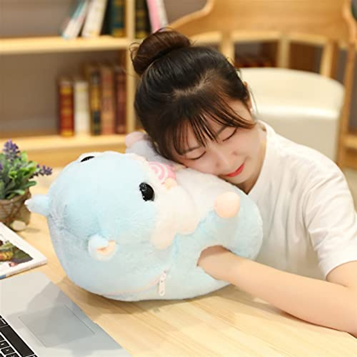 GaYouny Cute Hamster Plush Toy 3 in 1 Multifunction Hamster Hand Warm with Blanket Toy Hamster Pillow Kids Toys Birthday Gift for Child (Color : Blue, Height : Toy with Blanket)