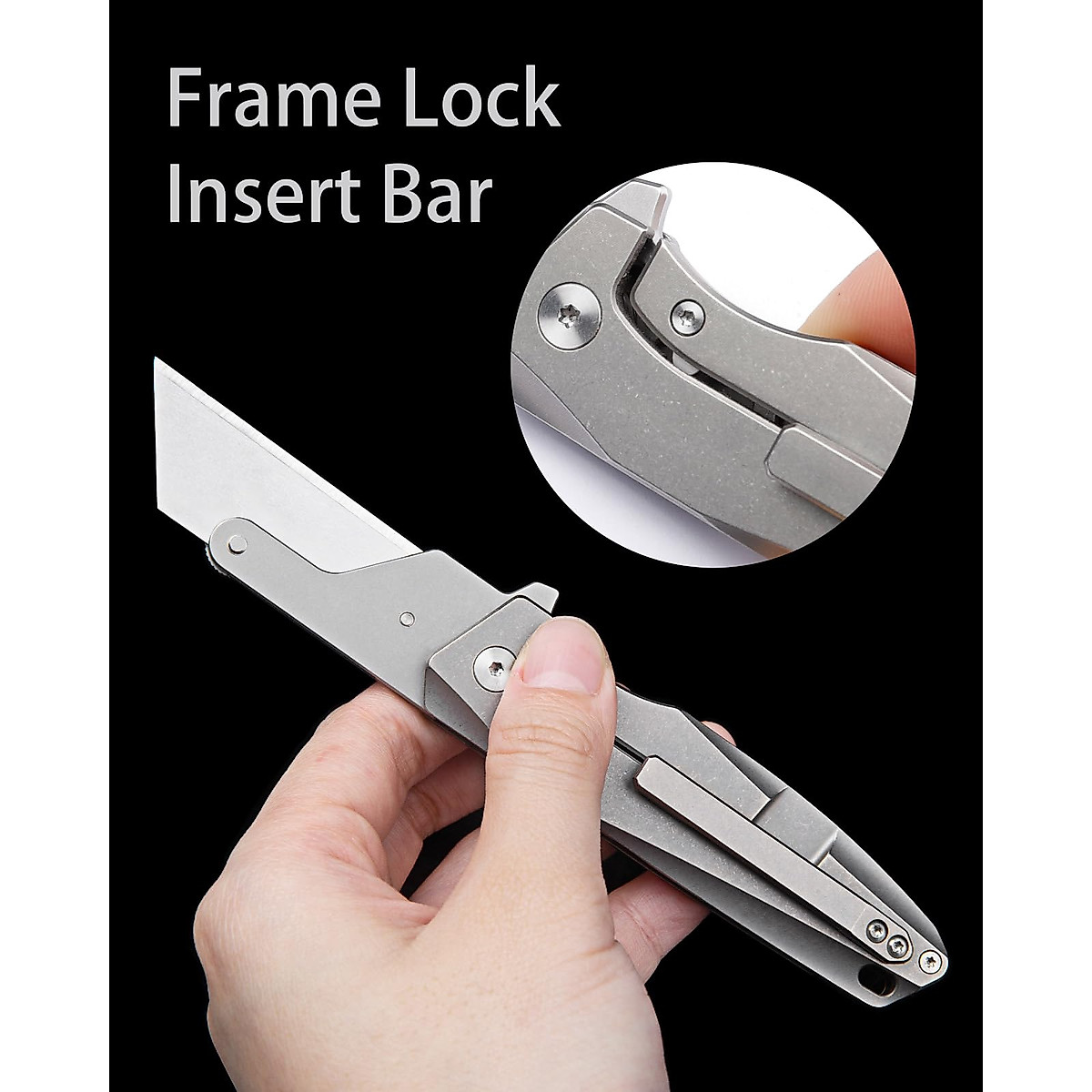 ainhue A373 Pocket Folding Flipper Utility Knife, 10pcs Replaceable Blades, 3.73 inches Stonewashed Titanium Handles Pocket Clip, Compact High-end Art Craft Wallpaper Cutter Electrician Knives