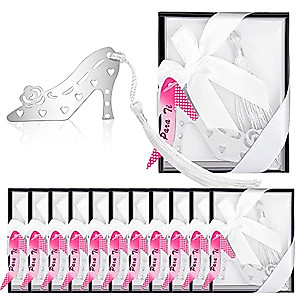 50 Pack Quinceanera Party Favors for Guests Quinceanera Gift Bookmark 15 Year Old Girl Gifts for Birthday Silver Women High Heels Bookmark with Gift Box for Women Girls Book Lover Readers Gifts