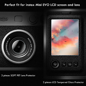 Rieibi [3+3Pack] Screen Protector for Fujifilm Instax Mini EVO Instant Camera LCD + Lens PET Flim, 0.25mm 9H Hardness Tempered Glass Film for Fuji instax mini Evo