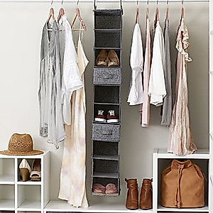 Household Essentials 10 Closet Organizer with Hooks Hanging Shelf, Graphite