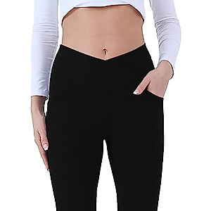 Cicendy Flare Yoga Pants with Pockets for Women,High Waisted V Crossover Bootcut Yoga Leggings Stretchy Casual Workout Pants Black
