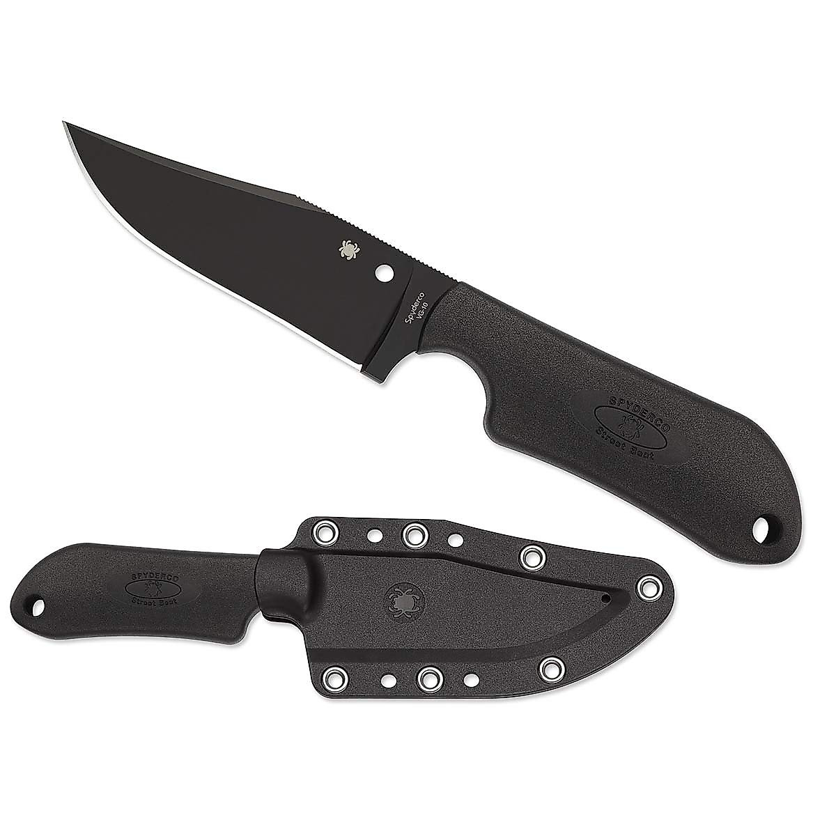 Spyderco Street Beat Fixed Blade Knife with 3.51" VG-10 Steel Black Blade and Premium Injection-Molded Polymer Sheath - PlainEdge - FB15PBBK