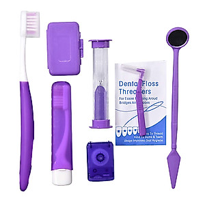 Angzhili Portable Orthodontic Toothbrush Kit for Orthodontic Patient Orthodontic Care Kit for Braces,Interdental Brush,Dental Wax,Dental Floss,Dental Travel Kit(Purple)