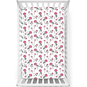 Rose Themed Fitted Mini Crib Sheets,Portable Mini Crib Sheets Soft and Breathable Bed Sheets-Baby Crib Sheets for Girl or Boy,24“ x38“,Jade Green Pink White