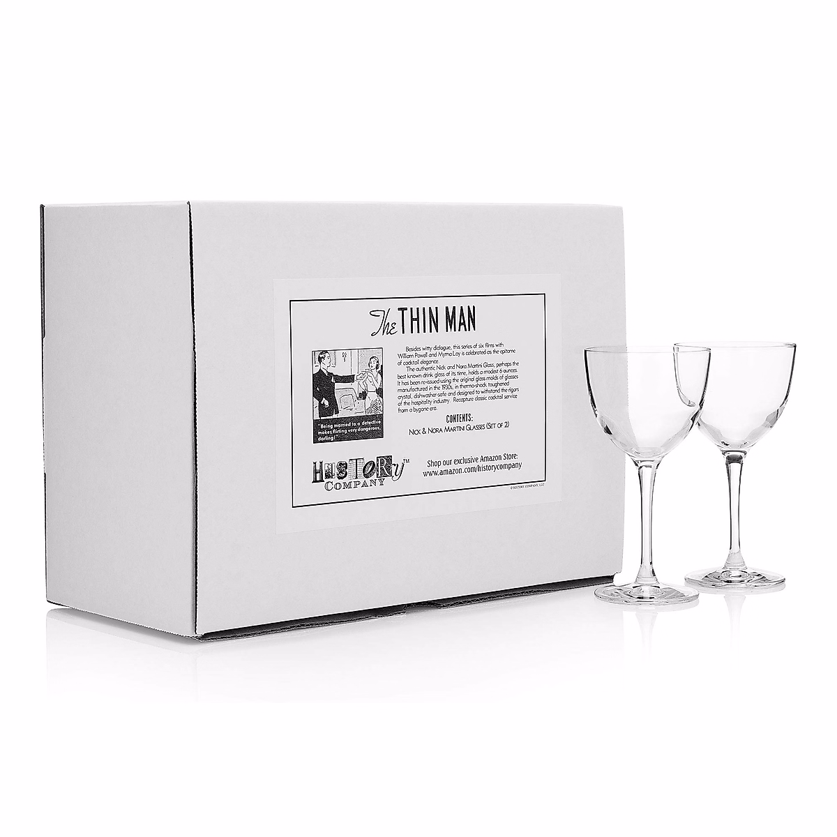 HISTORY COMPANY The Original Nick & Nora Crystal Martini Glass 2-Piece Set (Gift Box Collection)