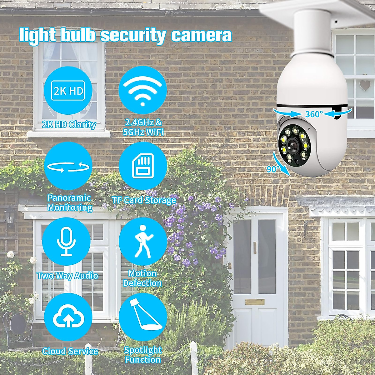 GuFamily Light Bulb Camera 2K Night Vision Security Surveillance Camera Support 2.4GHZ & 5GHz WiFi Camera Remote Control Outdoor Camera Motion Detection & Tracking Cam, Cloud & SD Card Storage