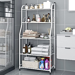 Casulo 5 Tier Metal Standing Shelf Iron Sheet Storage Space Saver, Heavy Duty Storage Tower Rack, Multifunctional Shelving Unit Organizer Outdoor Flower Stand for Kitchen Bathroom Garage Pantry