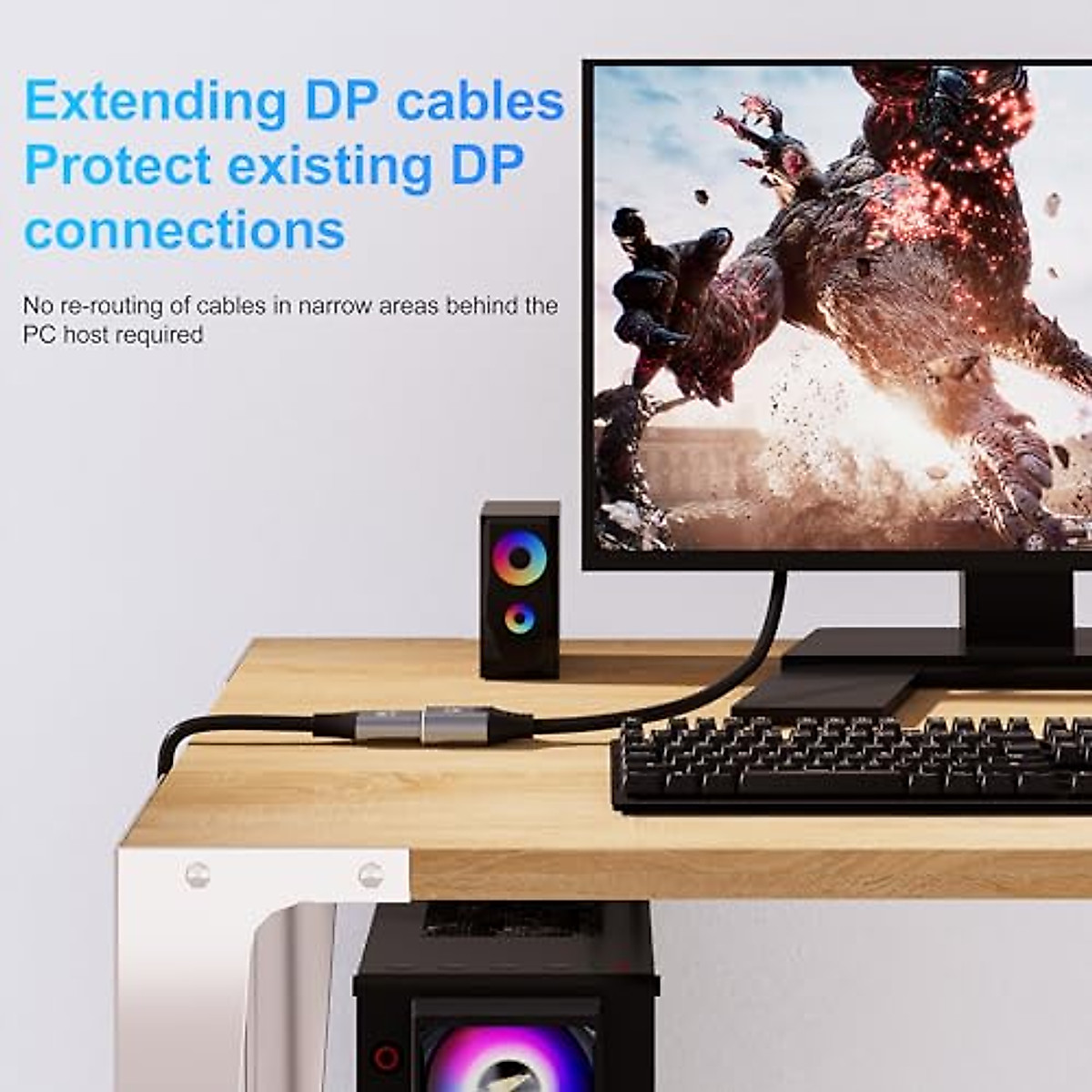 DGHUMEN 8K DisplayPort Extension Cable 3Feet, DisplayPort 1.4 Male to Female Extension Cable, Braided DP to DP Extended Cord, Supports 8K@60Hz,4K@120Hz (Grey, 3 Ft)