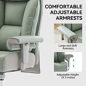 Efomao Big and Tall Office Chair 450lbs, Ergonomic Office Chair, Executive Office Chair for Heavy People, Computer Chair with Foot Rest, High Back Office Chair, PU Leather Green Office Chair