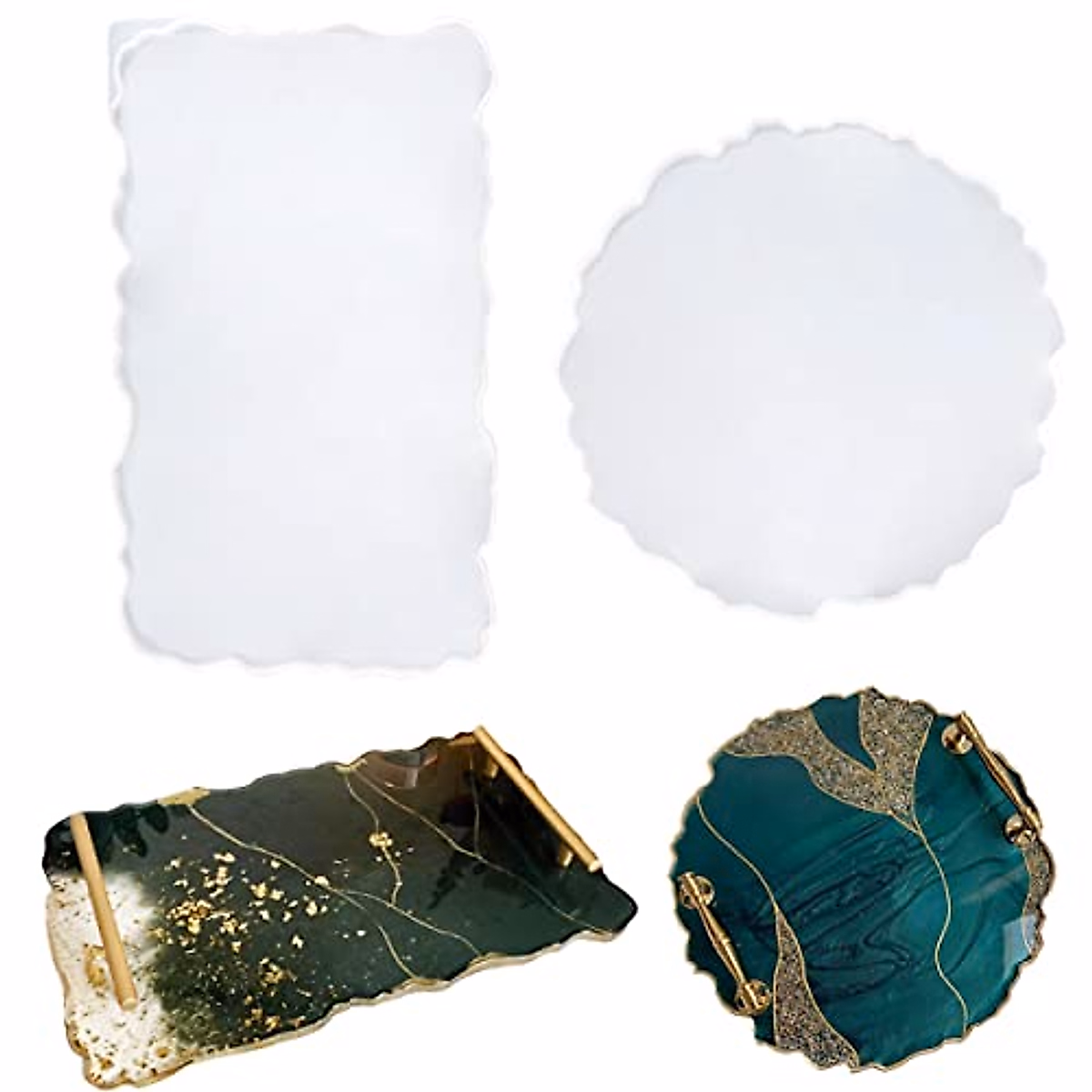 XL Tray Mold,14 inches Irregular Rectangle Silicone Tray Molds and 10 inch Round Geode Tray Resin Mold Silicone for Making Resin Craft,Home Decoration