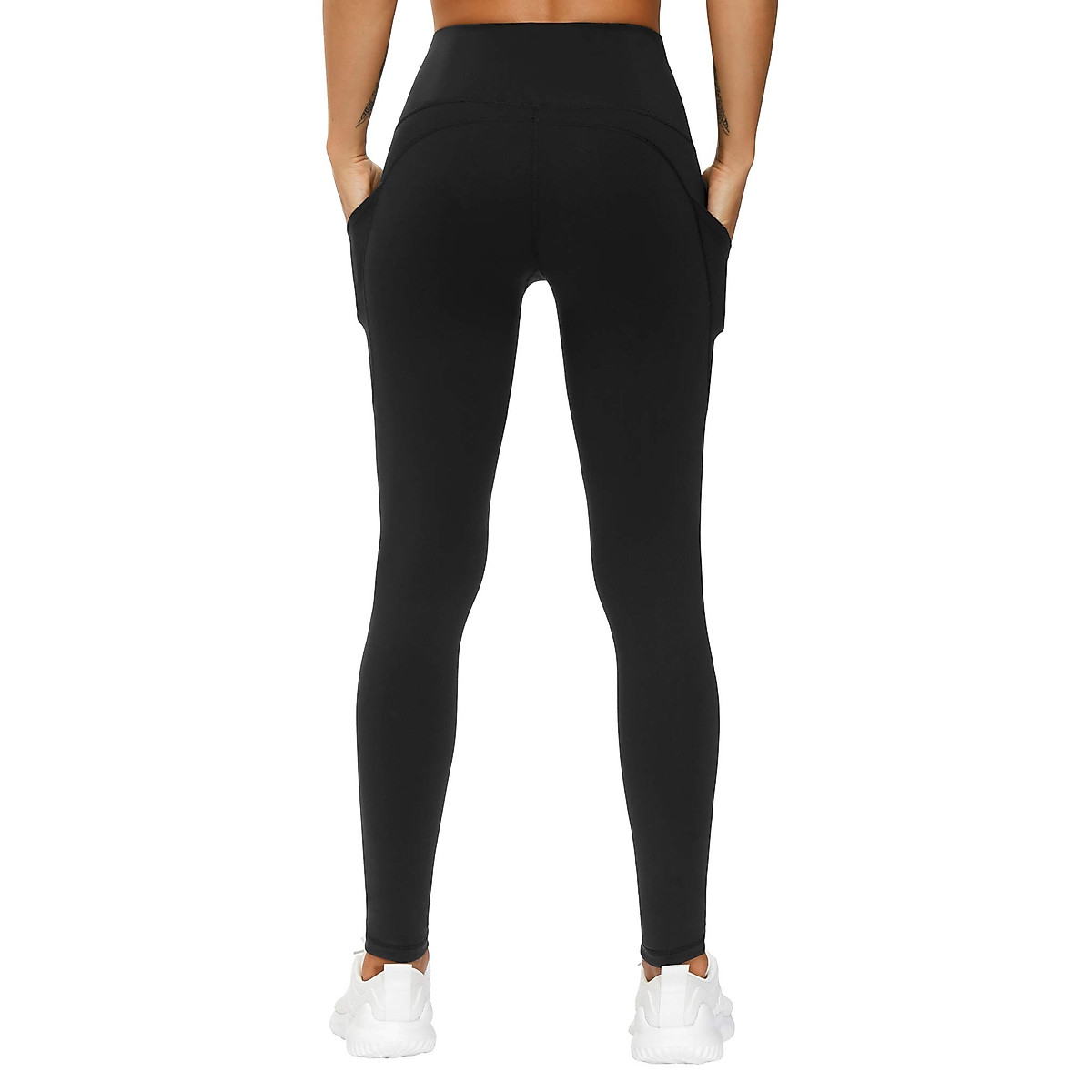 THE GYM PEOPLE Thick High Waist Yoga Pants with Pockets, Tummy Control Workout Running Yoga Leggings for Women (Medium, Black)