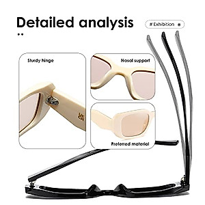 kimorn Rectangle Sunglasses for Women Men Trendy Retro Trendy Sun Glasses 90’s Vintage Square Frame K1307 (Black+Off-white Frame Grey Lens)