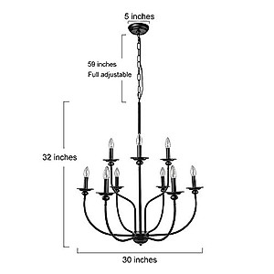 LALUZ Black Chandelier, Farmhouse Light Fixture, 2-Tier 9-Candle French Country Chandelier for Living Room, Foyer, Bedroom