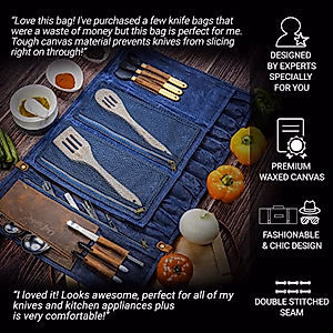 Chef Knife Roll Bag | 16oz ULTRA Wax Canvas & Top Grain Leather | 22 Slots & 4 Zipper Pouch | Double Stitch | Water-Resistant | Cleaver Pouch | Knife Organizer for Chefs and Culinary Students