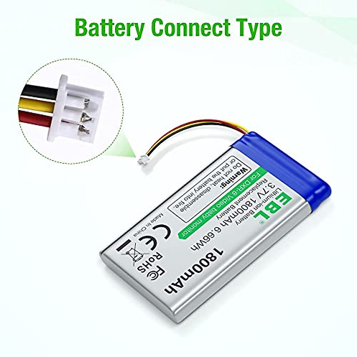 EBL Replacement Battery for Infant Optics DXR-8 Video Baby Monitors, 1800mAh High Capacity 3.7V Lithium Ion Sp 803048 Rechargeable Battery