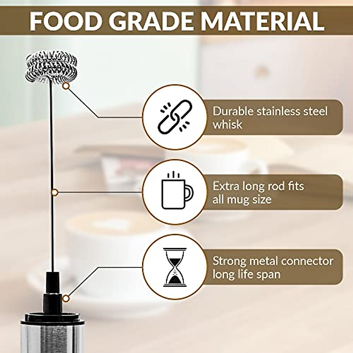 NAPCAM electric milk frother USB rechargeable portable handheld 2 speed whisk stirrer option ideal for almond milk hot chocolate nespresso matcha milk steamer protein drink mixer coffee accessories