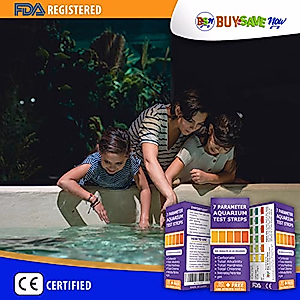 7 in 1 Aquarium Test Strips. Fish Water Test Strip. Freshwater Testing Kit for Betta and Marine Aquaponics. Tank pH Test Kit with Nitrate, Total Chlorine, Hardness, Alkalinity, Carbonate Tests.