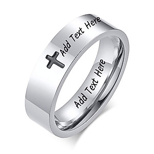 MZZJ Free Personalized Engraved Religious Jewelry Christian Cross Stamped Faith Bible Verse Scripture Minimalist High Polish 6MM Stainless Steel Inspirational Prayer Ring for Men Women,Size 5