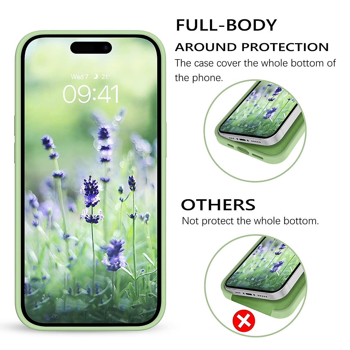 GUAGUA Compatible with iPhone 14 Pro Max Case 6.7 Inch Liquid Silicone Soft Gel Rubber Slim Microfiber Lining Cushion Texture Cover Shockproof Protective Case for iPhone 14 Pro Max, Matcha Green
