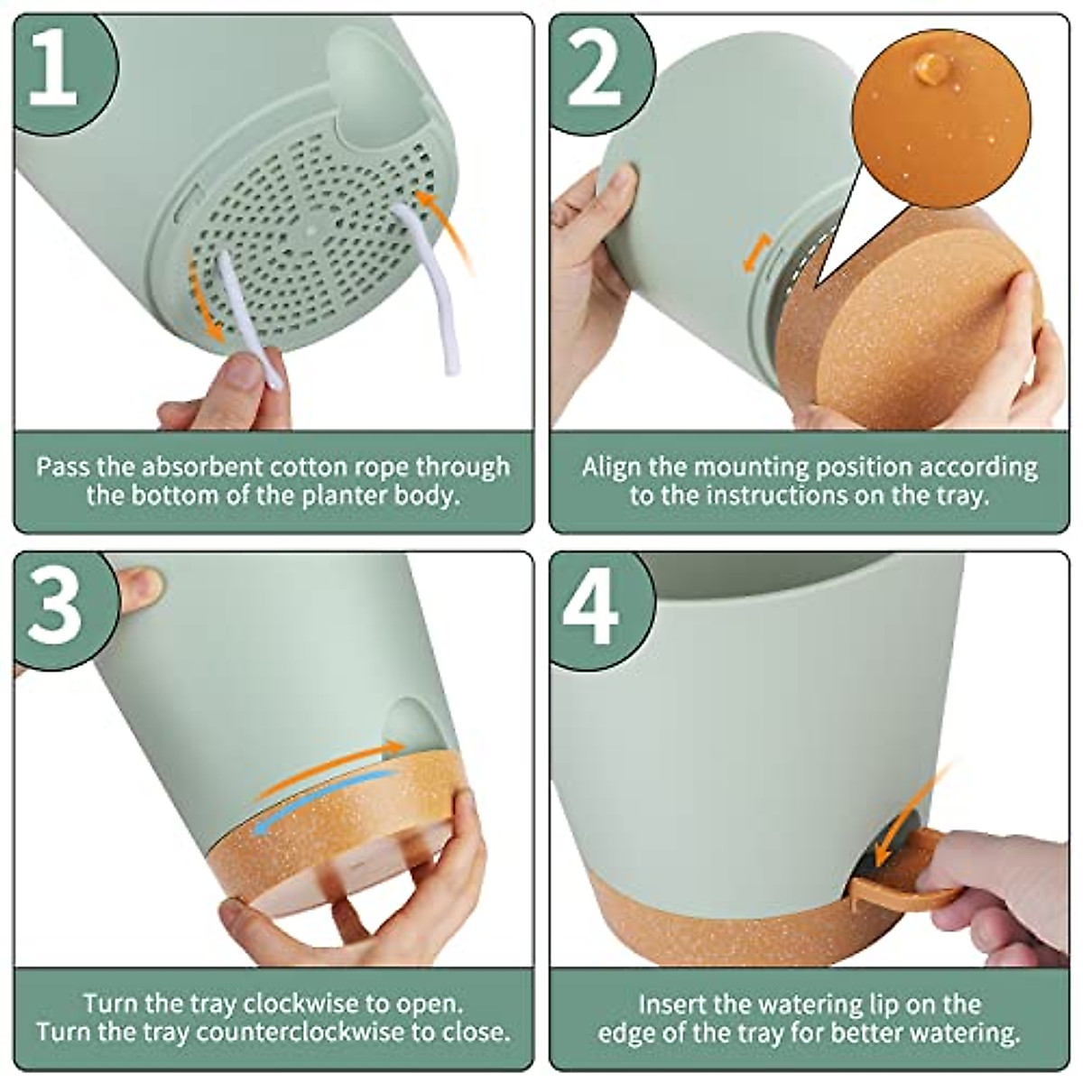 GARDIFE Plant Pots 7/6.5/6/5.5/5 Inch Self Watering Planters with Drainage Hole, Plastic Flower Pots, Nursery Planting Pot for All House Plants, African Violet, Flowers, and Cactus,Green