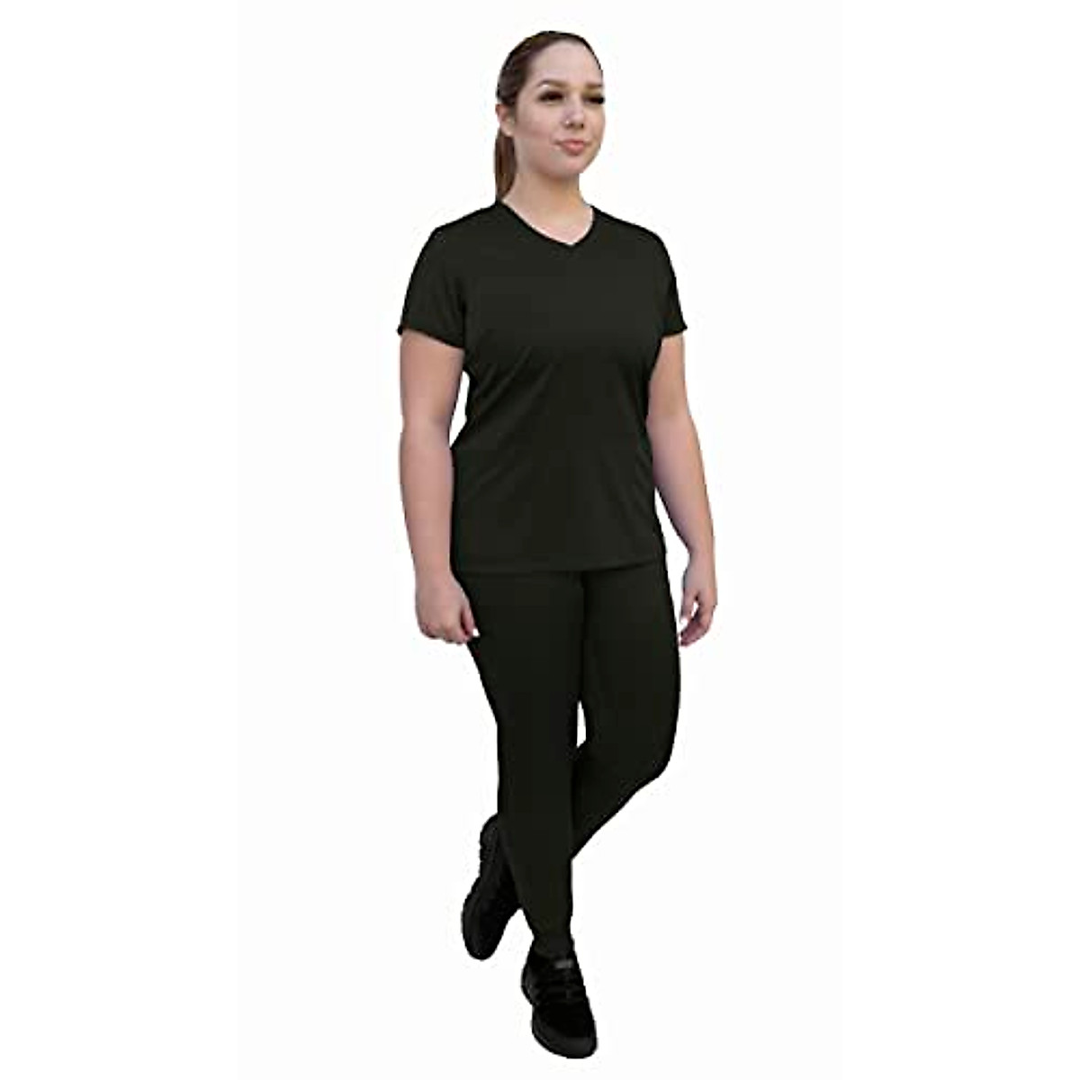 ANGIE UNIFORMS YOGAFLEX Tuck-in Top and Yoga Jogger Scrub Pants. Soft & Stretchy Tuck-in Set. (OLD BLACK, M)