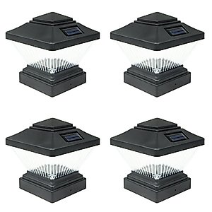 4 Pack Black Outdoor Garden 4 x 4 Solar LED Post Deck Cap Square Fence Light Landscape Lamp Lawn PVC Vinyl Wood