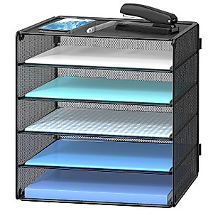 DALTACK 5 Tier Paper Organizer Letter Tray Mesh Metal Desk File Organizer for Home & Office, Black