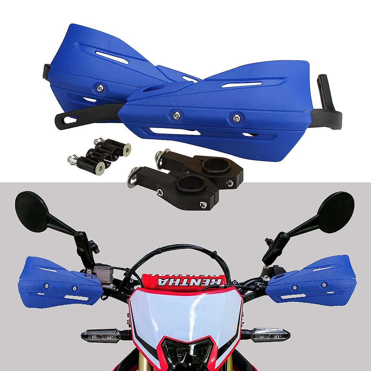 QXBER Hand Guards Dirt Bike Handguards For KLX RMZ CRF YZF SX EXC XCW SMR Dirt Bike ATVS Motocross Enduro, 7/8" 22mm and 1 1/8" 28mm Universal Fit for Motorcycle (black alloy-blue)