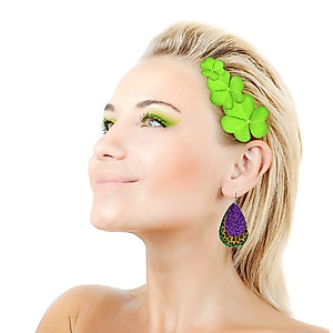 Mardi Gras Earrings for Women, Multilayer Patchwork Leather Earrings, Carnival Theme Pattern Printed Faux Leather Earrings, Mardi Gras Dangle Earrings for Holiday Mardi Gras (A)