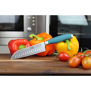 Taylors Eye Witness Syracuse Asian Kitchen Knife Set - Chefs Santoku 13cm/5” & Cooks All Purpose 13cm/5” Cutting Edge, Multi Use. Ultra Fine, Razor Sharp Blade. Soft Grip Air Force Blue handle.