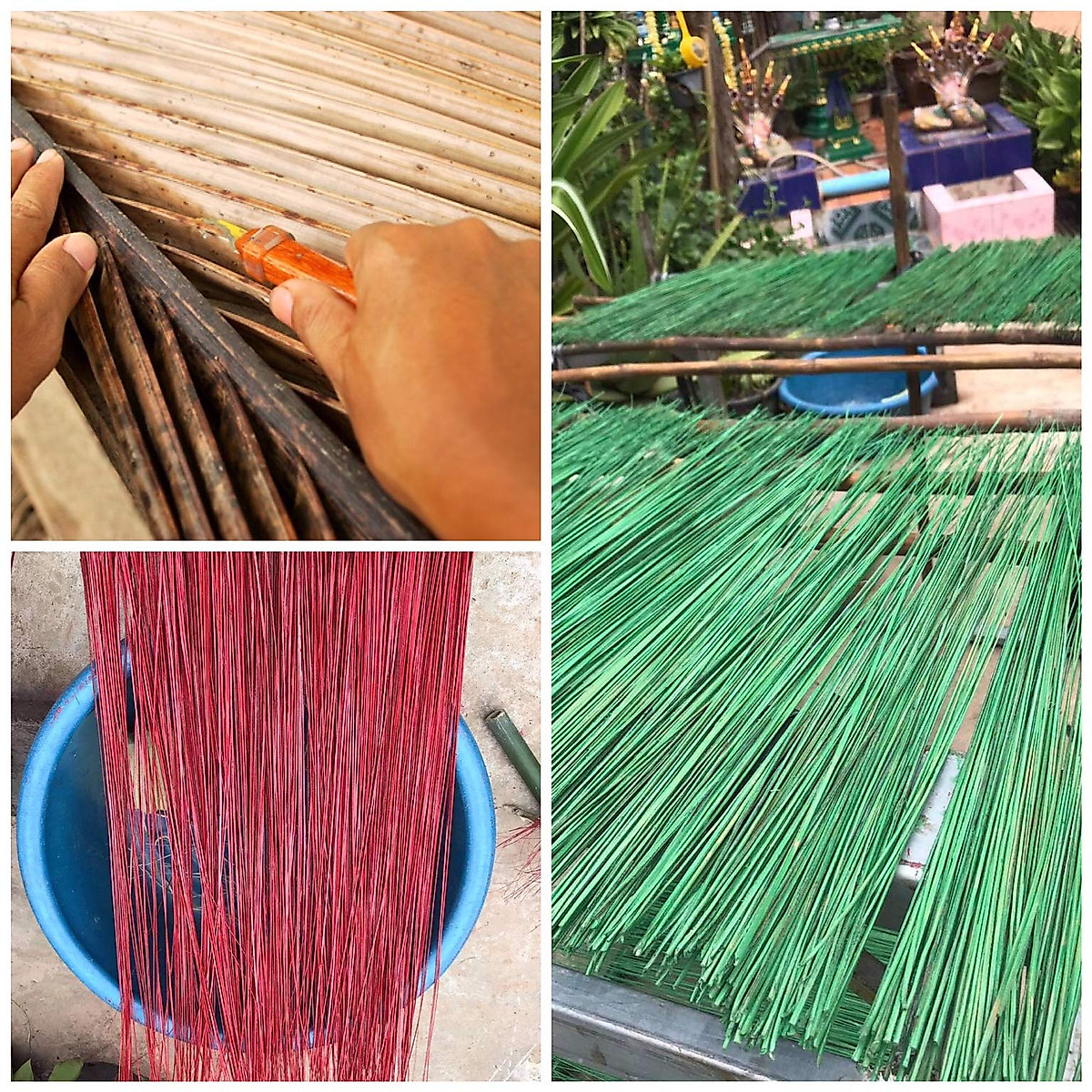 SN SKENNOVA - 1 Piece of 27-28-inch Colorful Asian Coconut leaf Broom Multi-Surface Sturdy Authentic Thai Natrual Broom (Green)