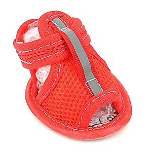 ZUNEA Summer Mesh Breathable Dog Shoes Sandals Non Slip Paw Protectors Reflective Adjustable Girls Female,for Small Pet Dog Cat Puppy Red 2#