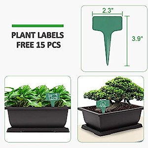 GROWNEER 3 Packs 11 Inches Bonsai Training Pots with 15 Pcs Plant Labels, Plastic Bonsai Plants Growing Pot for Garden, Yard, Office, Living Room, Balcony and More