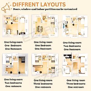 Portable 19x20ft Prefabricated Family Container House-380Sq Ft Mobile Prefab House with 2 Bedrooms, Living Room, and Fully Equipped Kitchen and Bathroom-Suitable for Living House Office and Villa