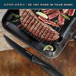 Home Hero Steak Knife Set, Steak Knives Set of 6 - Serrated Steak Knives - Ultra-Sharp High Carbon Stainless Steel Knives with Ergonomic Handles