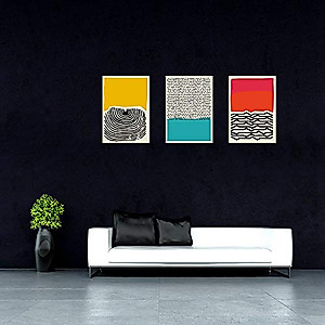 Modern Abstract Art Prints Yellow Red and Blue Canvas Poster Canvas Wall Art Paintings for Living Room Wall Artworks (Geometry, 12x16inchx3)