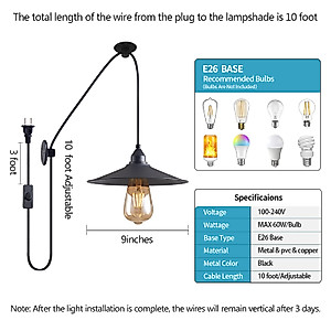 KOLAKODLUX Hanging Lamp with Plug in Cord Outdoor Lamps for Patio Waterproof Waterproof Pendant Light with Plug Outdoor Lamps for Patio Waterproof Hanging Pendant Light with Plug in Cord MA6006