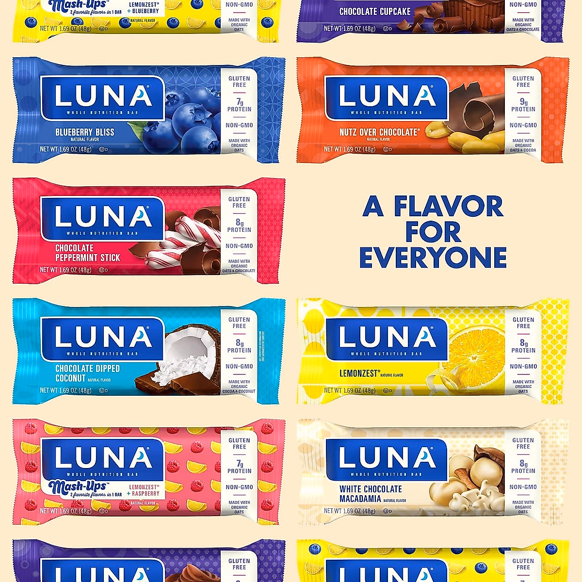 Luna Bar - Gluten Free Snack Bars - White Chocolate Macadamia Flavor -8g of protein - Non-GMO - Plant-Based Wholesome Snacking - On the Go Snacks (1.69 Ounce Snack Bars, 15 Count) (Pack of 2)