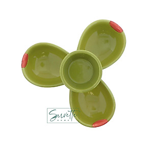 Olive Shaped Four Section Ceramic Condiment Divided Serving Tray