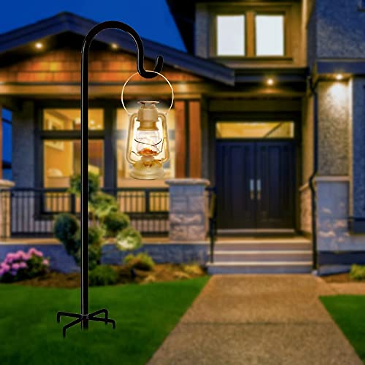 Garden Shepherd Hook Outdoor with 5 Prong Base, Bird Feeder Pole Hanger Holder Stand, Adjustable Heavy Duty Solar Light Plant Lantern Hanger Holder, Wedding Decor Matte Black (48 Inch- 2 Packs)