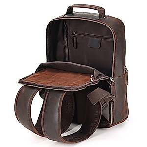 Syewekym Genuine Leather Backpack Multifunctional 15.6 inch Laptop Business Rucksack with USB Large Capacity Backpack (Coffee)