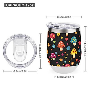 Rainbow Mushroom Funny Wine Tumbler 12 Oz Stainless Steel Insulated Mug Double Wall Water Cup with Lid