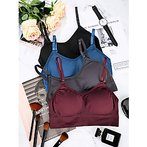 Geyoga 4 Pieces Neck Bralettes Wireless Cami Bra Tank Top Sports Bra for Women Girls(Small,Black, Dark Grey, Dark Red, Blue)