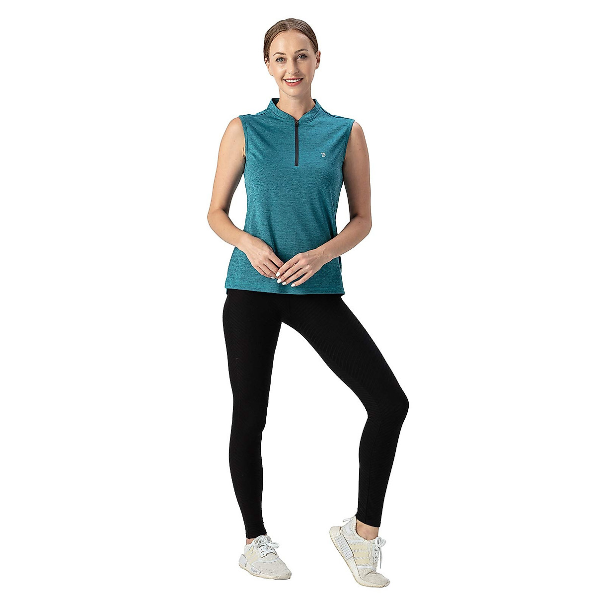 YSENTO Women's Dry Fit Tennis Golf Shirts 1/4 Zip Sleeveless Collarless UPF 50+ Yoga Gym Workout Tops Shirts Dark Blue Size XL