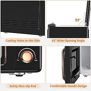 COSTWAY Retro Countertop Microwave Oven, 0.7Cu.ft, 700-Watt, High Energy Efficiency, 5 Micro Power, Delayed Start Function, with Glass Turntable & Viewing Window, LED Display, Child Lock (Gold)